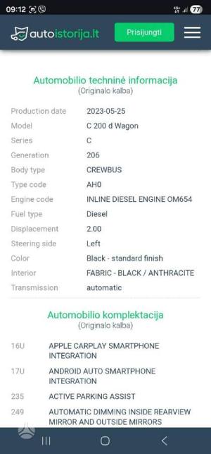 Melns Mercedes-Benz C 200 2023 Kauņa, ar dzinēja tilpumu 2.00 L un nobraukumu 100 tūkst. km par 19750 €, foto 24 vietnē AUTOMOTO.COM.LV
