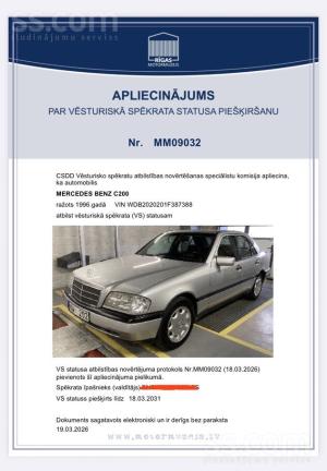 Grey Mercedes-Benz C 200 1996 in Riga, with an engine capacity of 2.00 L and mileage of 168 thousand km for 5500 €, photo 10 on AUTOMOTO.COM.LV