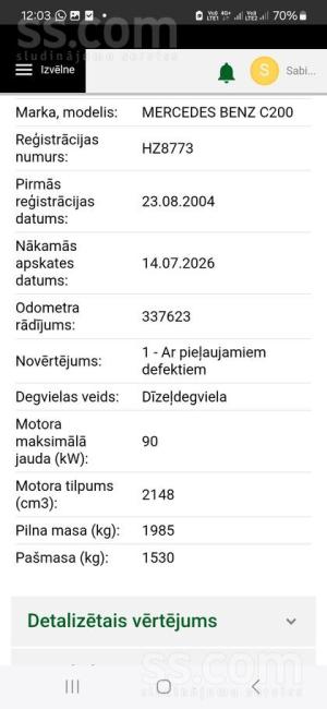Grey Mercedes-Benz C 200 2004 in Riga, with an engine capacity of 2.20 L and mileage of 0 thousand km for 1190 €, photo 28 on AUTOMOTO.COM.LV