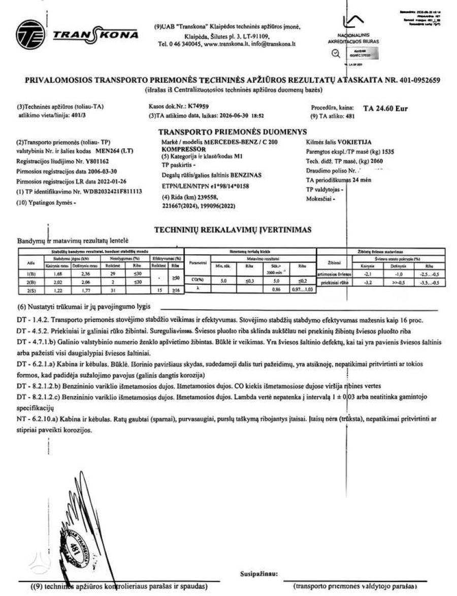Серый Мерседес Ц 200 2006 в Клайпеда, объемом двигателя 1.80 л и пробегом 240 тыс. км за 1500 €, фото 10 на AUTOMOTO.COM.LV