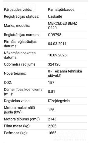 Черный Мерседес Ц 220 2011 в Рига, объемом двигателя 2.20 л и пробегом 324 тыс. км за 5800 €, фото 28 на AUTOMOTO.COM.LV