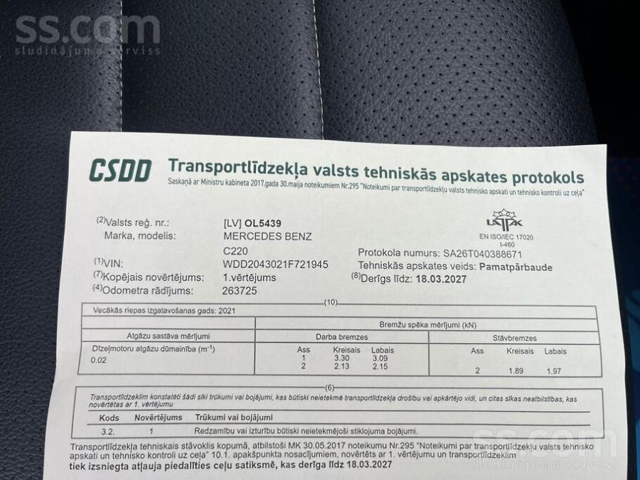 Серый Мерседес Ц 220 2011 в Кулдига, объемом двигателя 2.20 л и пробегом 264 тыс. км за 7790 €, фото 27 на AUTOMOTO.COM.LV