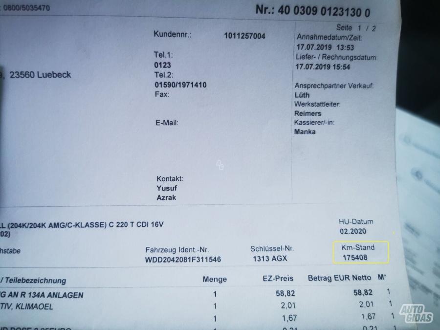 Серый Мерседес Ц 220 2009 в Клайпеда, объемом двигателя 2.20 л и пробегом 217 тыс. км за 4700 €, фото 30 на AUTOMOTO.COM.LV
