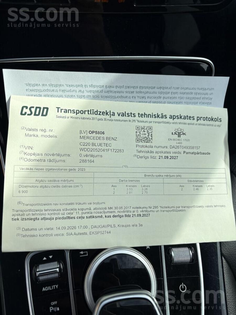 Grey Mercedes-Benz c-220 2015 in Riga, with an engine capacity of 2.20 L and mileage of 288 thousand km for 11200 €, photo 17 on AUTOMOTO.COM.LV