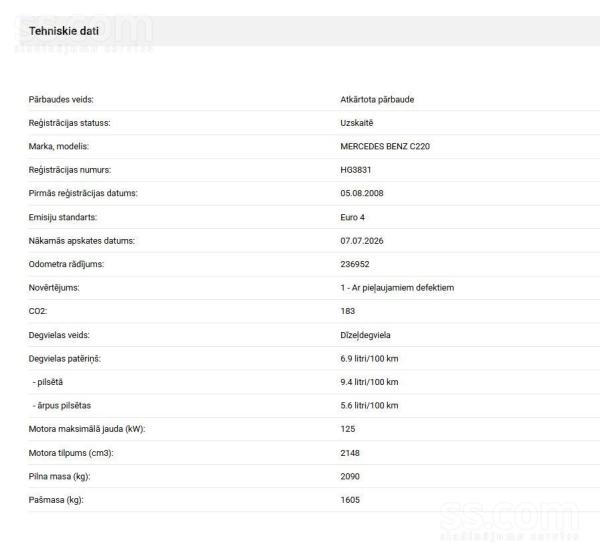 Mercedes-Benz c-220 2008 Rīga, ar dzinēja tilpumu 2.20 L un nobraukumu 239 tūkst. km par 6800 €, foto 10 vietnē AUTOMOTO.COM.LV