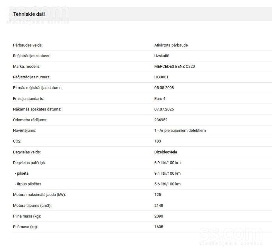 Mercedes-Benz c-220 2008 Rīga, ar dzinēja tilpumu 2.20 L un nobraukumu 239 tūkst. km par 6800 €, foto 10 vietnē AUTOMOTO.COM.LV