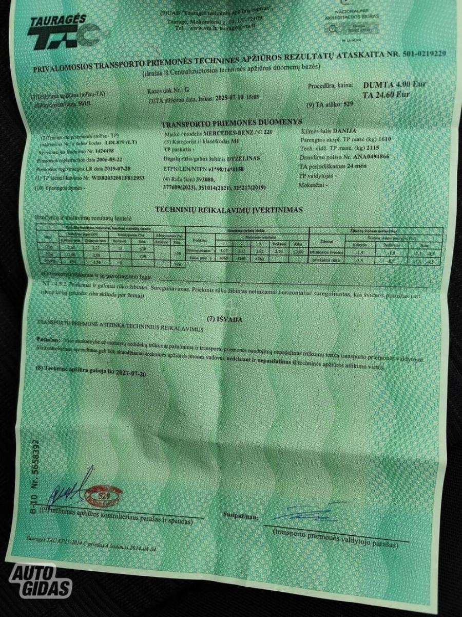 Мерседес Ц 220 2006 в Вильнюс, объемом двигателя 2.20 л и пробегом 401 тыс. км за 1250 €, фото 19 на AUTOMOTO.COM.LV