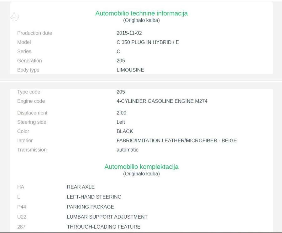 Melns Mercedes-Benz C 350 2015 Kauņa, ar dzinēja tilpumu 1.99 L un nobraukumu 173 tūkst. km par 13500 €, foto 24 vietnē AUTOMOTO.COM.LV