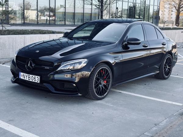 Black Mercedes-Benz C 63 AMG 2018 in Panevezys, with an engine capacity of 4.00 L and mileage of 101 thousand km for 38000 €, photo 1 on AUTOMOTO.COM.LV
