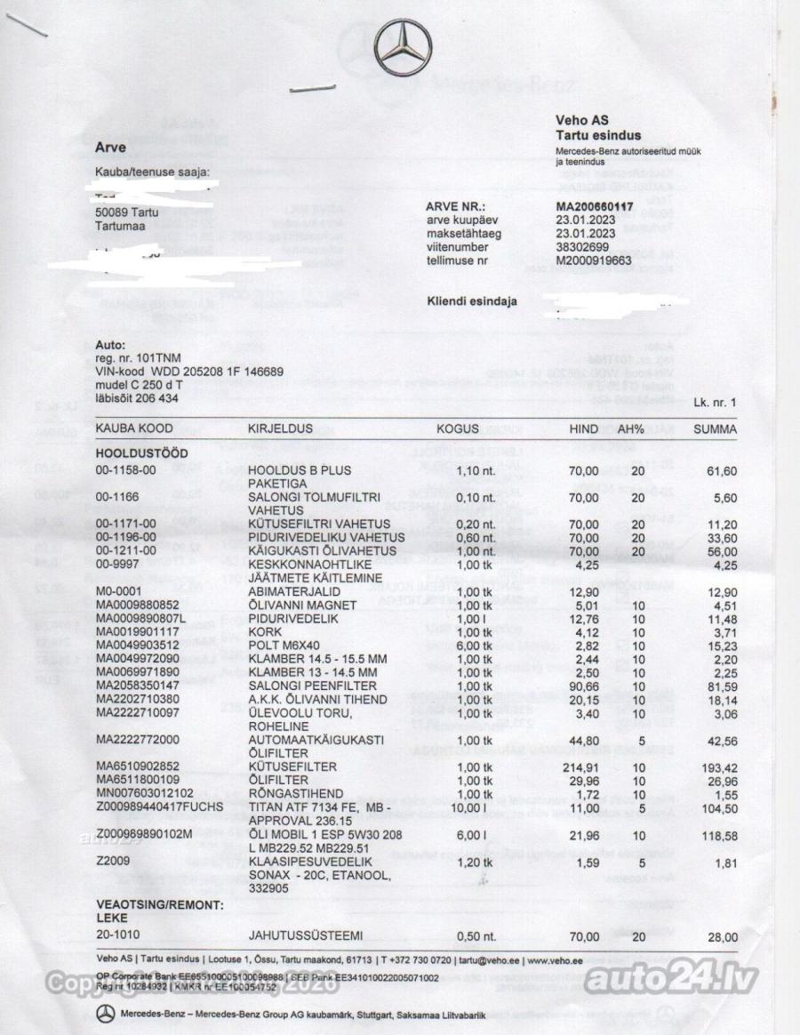 Черный Мерседес Ц-Класс 2015 в Тарту, объемом двигателя 2.10 л и пробегом 231 тыс. км за 10500 €, фото 17 на AUTOMOTO.COM.LV