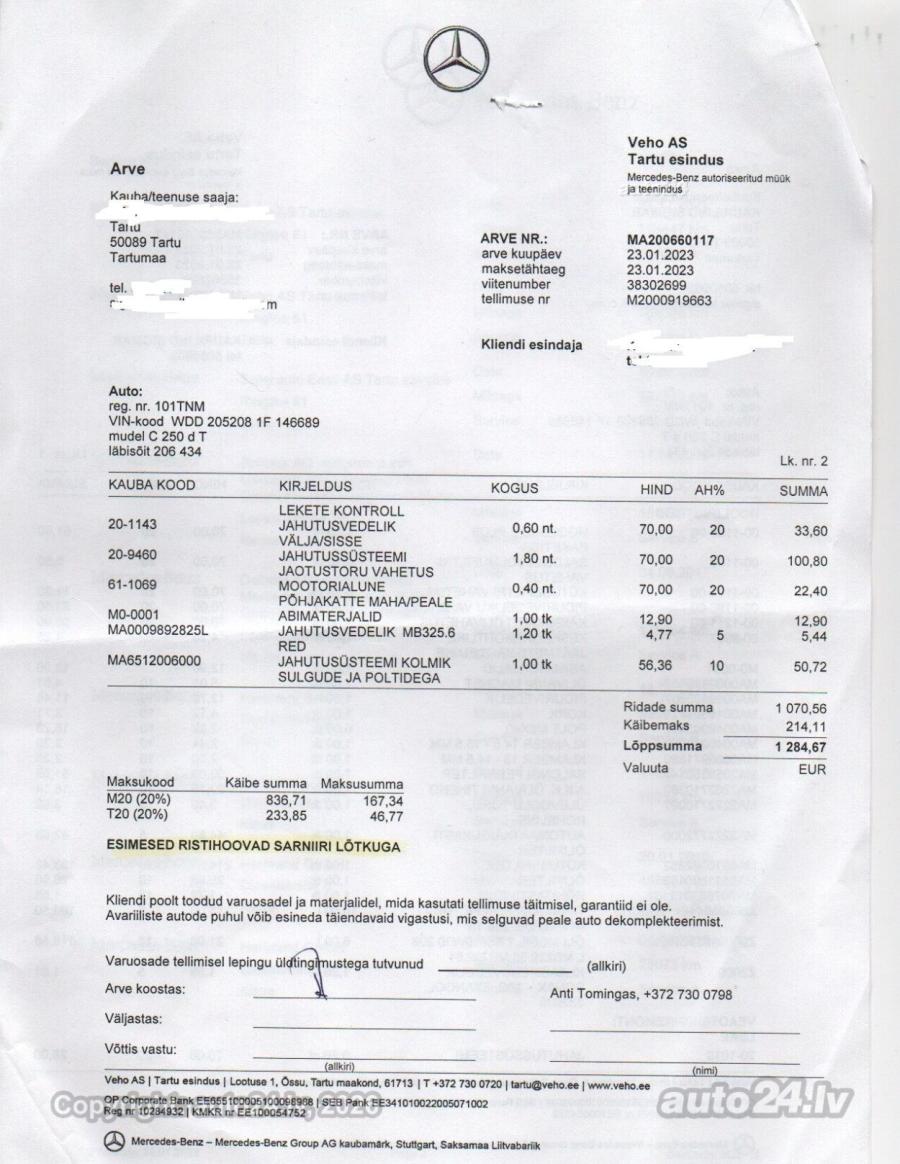 Черный Мерседес Ц-Класс 2015 в Тарту, объемом двигателя 2.10 л и пробегом 231 тыс. км за 10500 €, фото 18 на AUTOMOTO.COM.LV