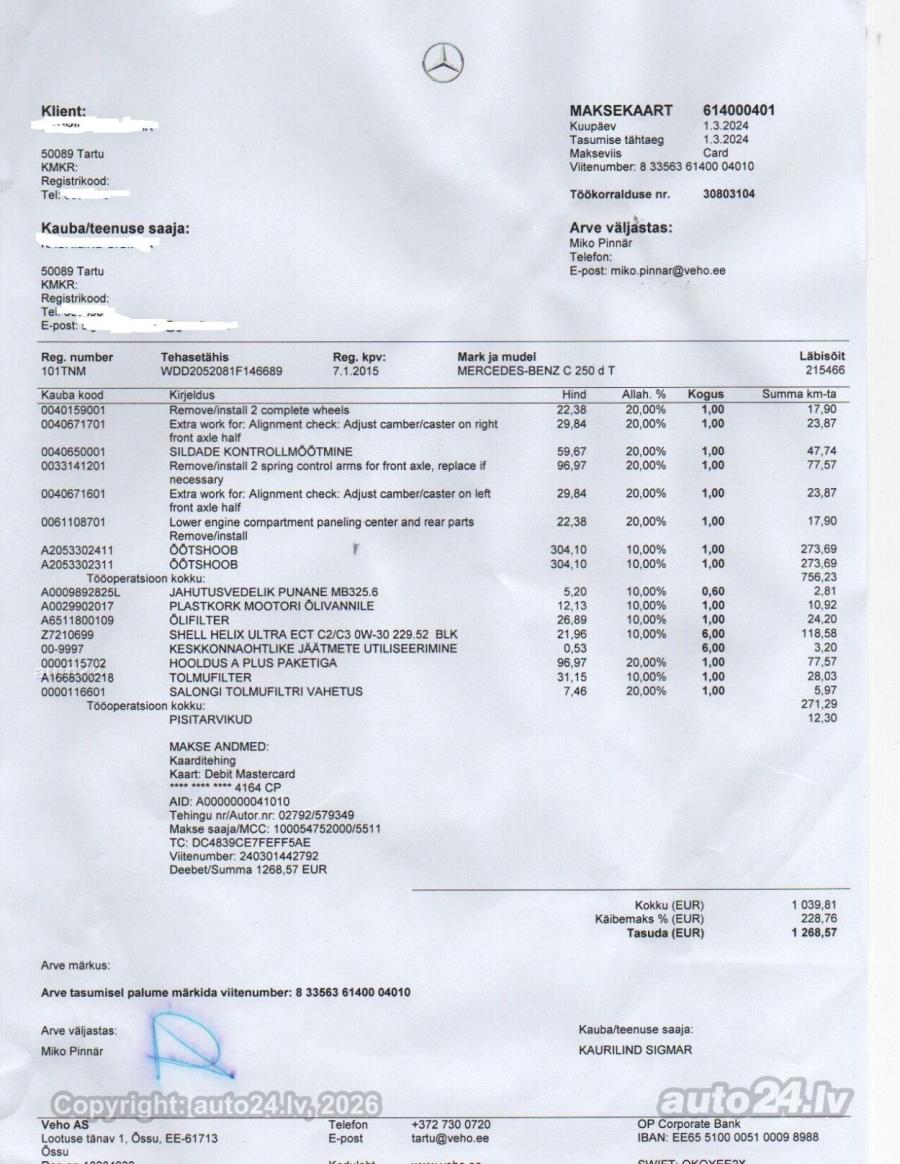 Черный Мерседес Ц-Класс 2015 в Тарту, объемом двигателя 2.10 л и пробегом 231 тыс. км за 10500 €, фото 19 на AUTOMOTO.COM.LV