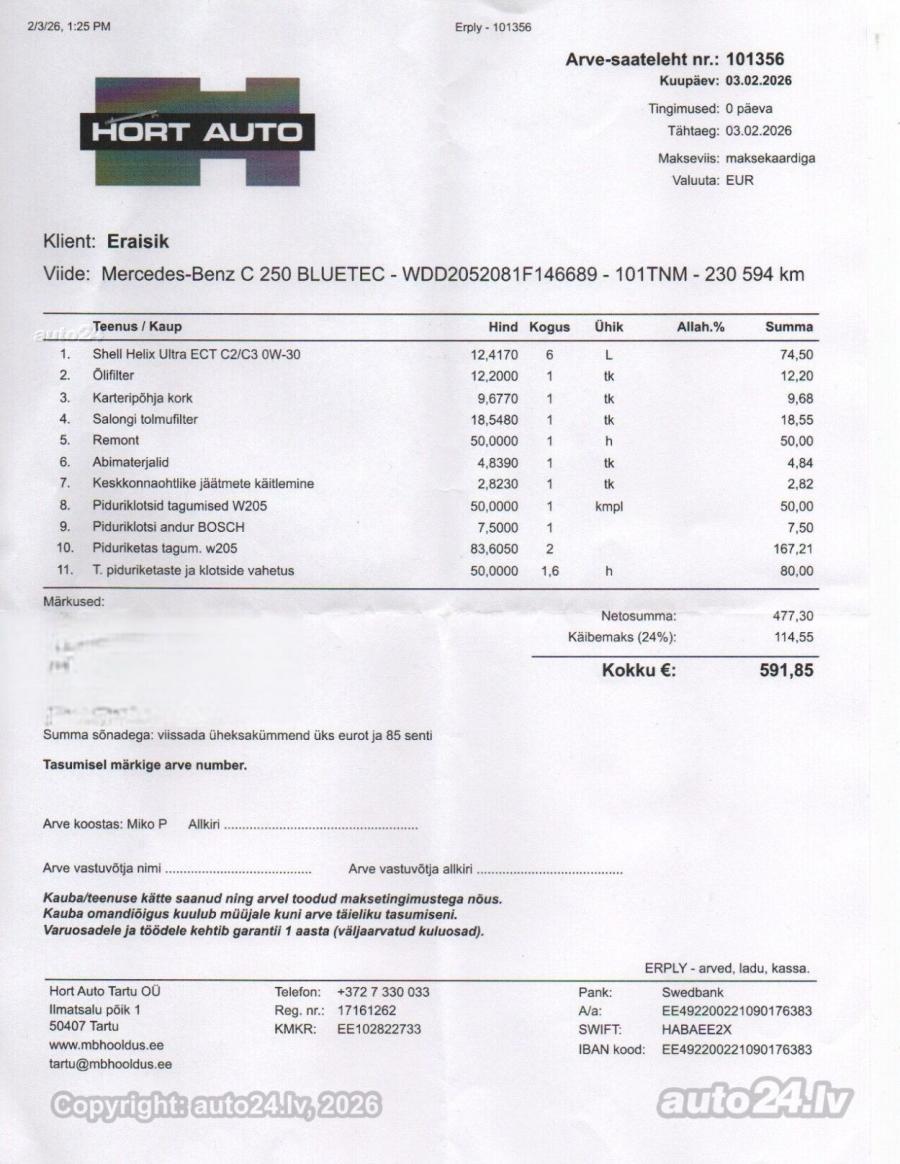 Черный Мерседес Ц-Класс 2015 в Тарту, объемом двигателя 2.10 л и пробегом 231 тыс. км за 10500 €, фото 21 на AUTOMOTO.COM.LV
