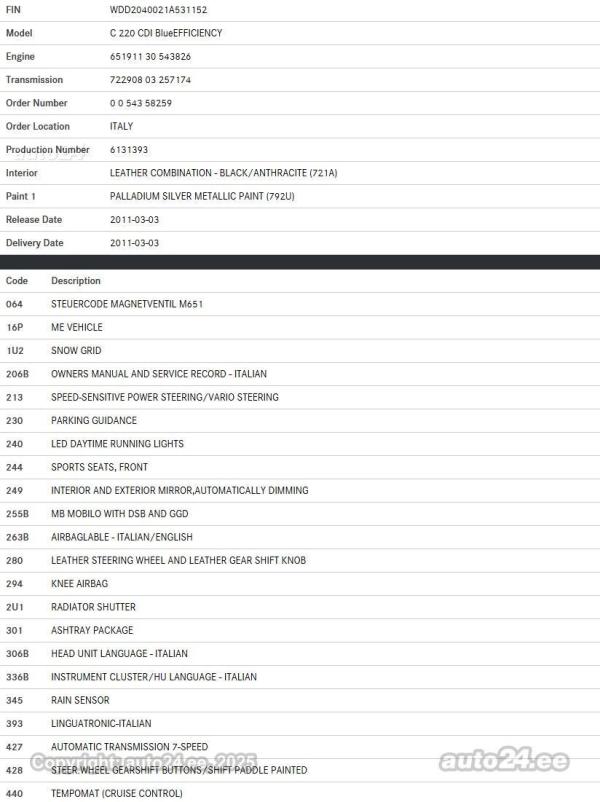 Серый Мерседес Ц-Класс 2011 в Таллин, объемом двигателя 2.10 л и пробегом 303 тыс. км за 8200 €, фото 11 на AUTOMOTO.COM.LV