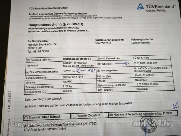 Grey Mercedes-Benz C-Class 2016 in Tartu, with an engine capacity of 2.10 L and mileage of 205 thousand km for 13500 €, photo 9 on AUTOMOTO.COM.LV