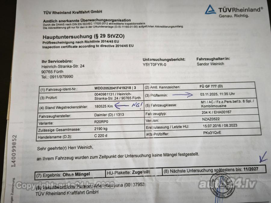 Pelēks Mercedes-Benz C-Class 2016 Tartu, ar dzinēja tilpumu 2.10 L un nobraukumu 205 tūkst. km par 13500 €, foto 10 vietnē AUTOMOTO.COM.LV