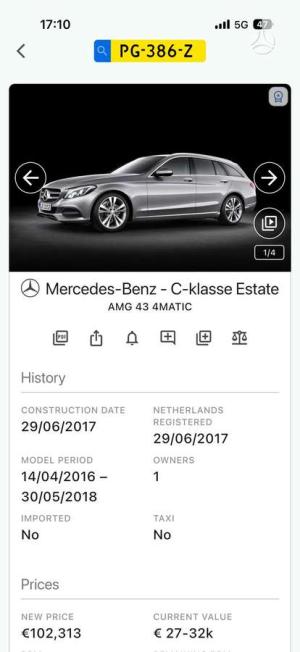 Grey Mercedes-Benz C43 AMG 2017 in Kaunas, with an engine capacity of 3.00 L and mileage of 200 thousand km for 21850 €, photo 20 on AUTOMOTO.COM.LV