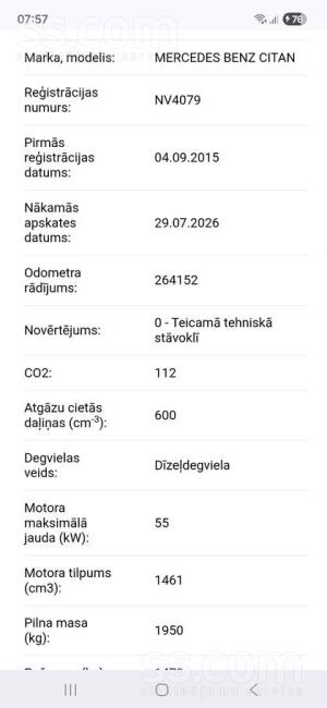 Черный Мерседес Ситан 2015 в Рига, объемом двигателя 1.50 л и пробегом 345 тыс. км за 4900 €, фото 13 на AUTOMOTO.COM.LV