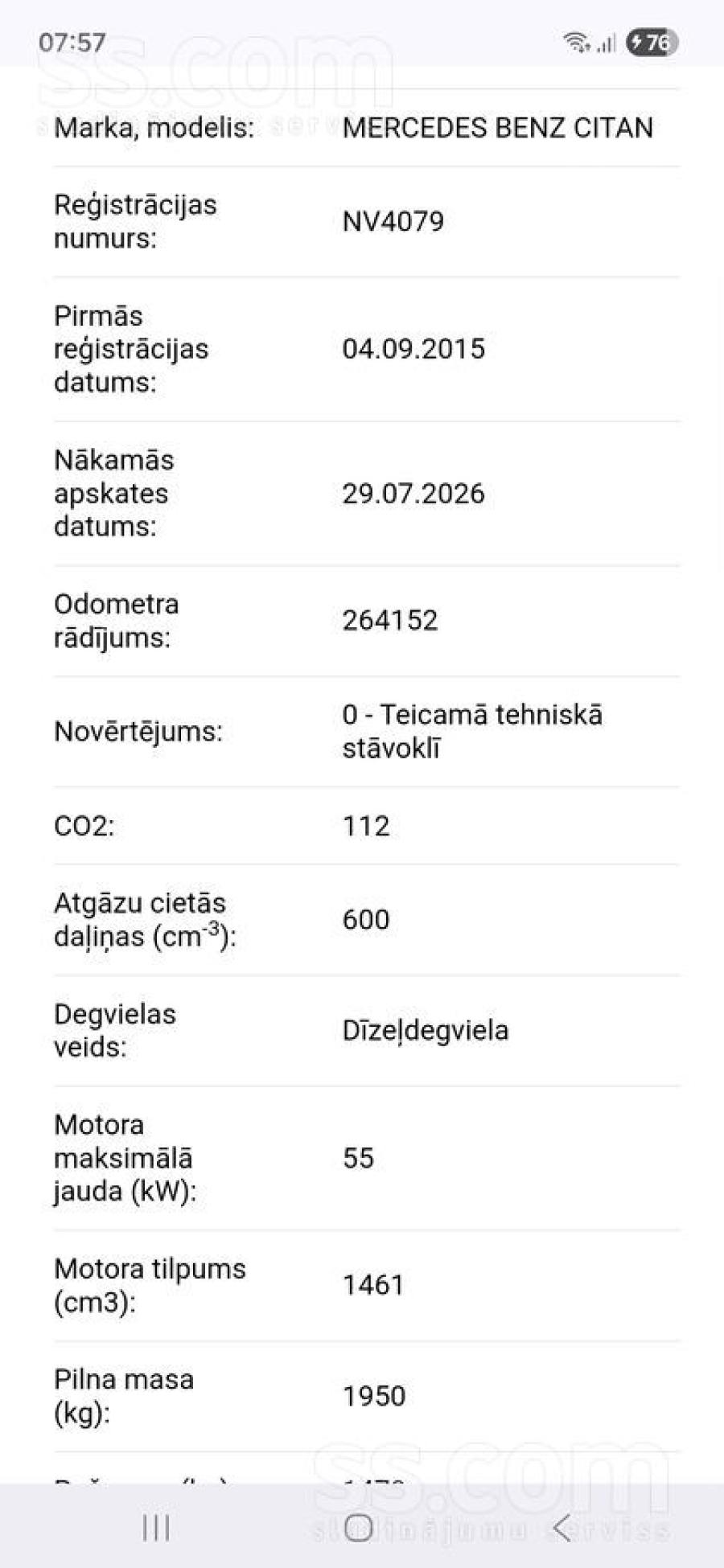 Черный Мерседес Ситан 2015 в Рига, объемом двигателя 1.50 л и пробегом 345 тыс. км за 4900 €, фото 13 на AUTOMOTO.COM.LV
