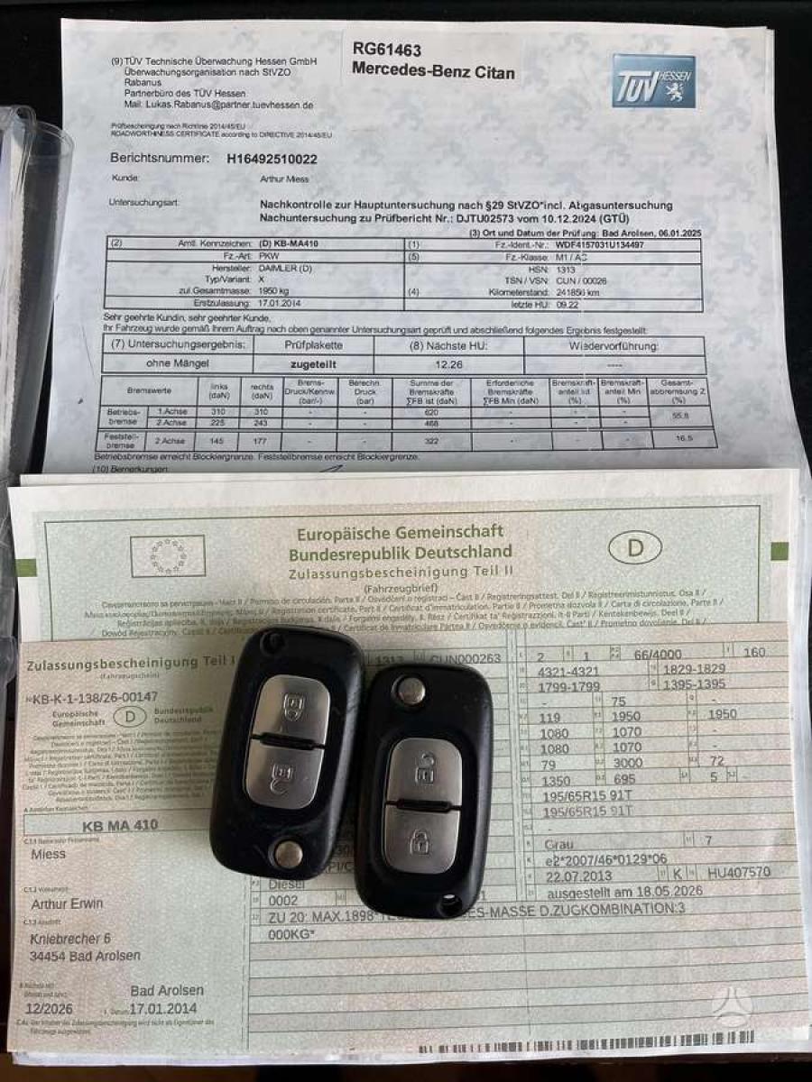 Grey Mercedes-Benz Citan 2014 in Vilnius, with an engine capacity of 1.46 L and mileage of 252 thousand km for 4800 €, photo 13 on AUTOMOTO.COM.LV