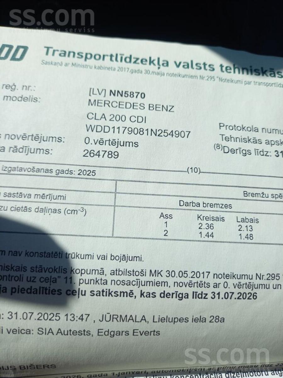Черный Мерседес ЦЛА 200 2015 в Юрмала, объемом двигателя 2.00 л и пробегом 272 тыс. км за 12200 €, фото 8 на AUTOMOTO.COM.LV