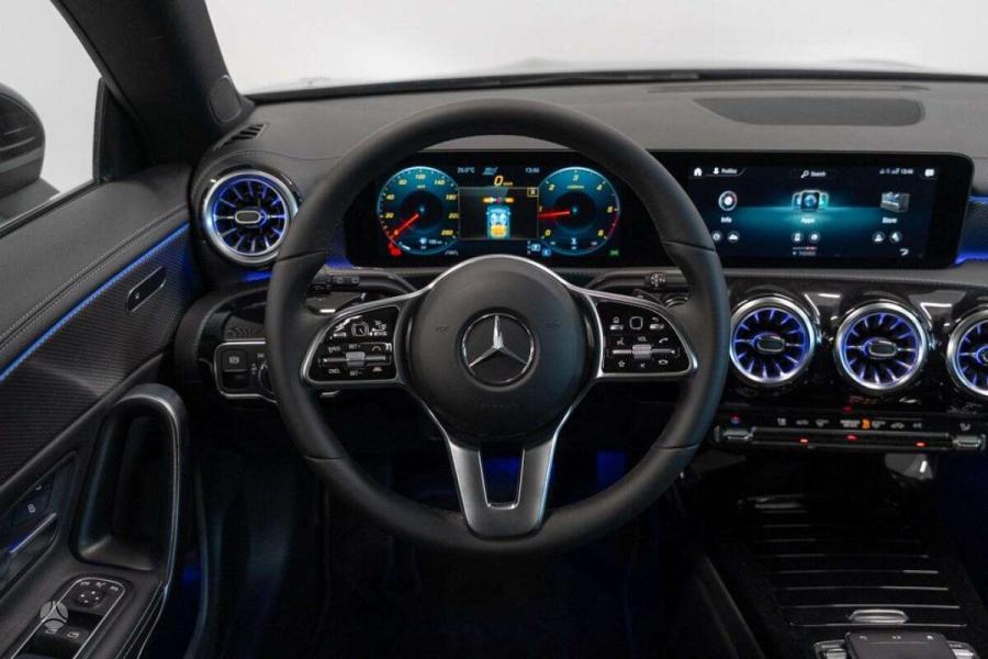 Black Mercedes-Benz CLA 200 2023 in Vilnius, with an engine capacity of 2.00 L and mileage of 162 thousand km for 21800 €, photo 10 on AUTOMOTO.COM.LV