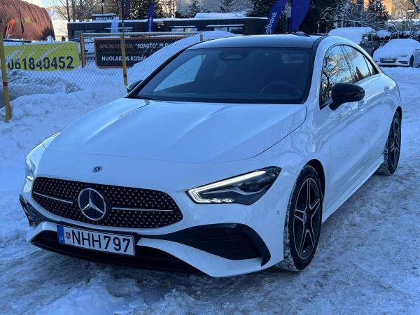 White Mercedes-Benz CLA 200 2024 in Vilnius, with an engine capacity of 1.33 L and mileage of 26 thousand km for 39000 €, photo 1 on AUTOMOTO.COM.LV
