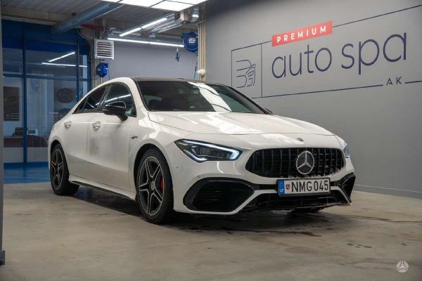 White Mercedes-Benz CLA 250 2020 in Vilnius, with an engine capacity of 1.99 L and mileage of 169 thousand km for 27500 €, photo 1 on AUTOMOTO.COM.LV