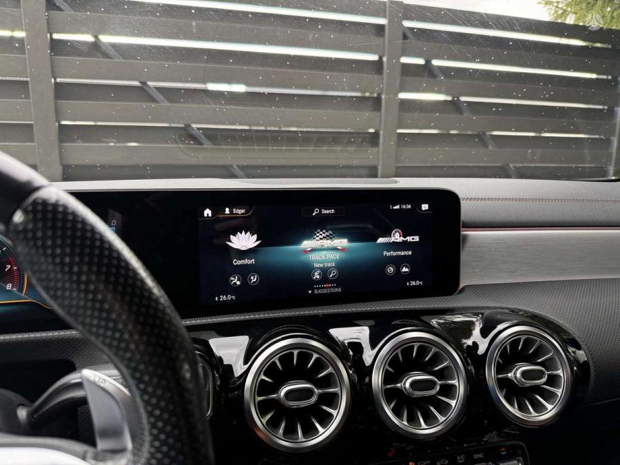 Black Mercedes-Benz CLA 35 AMG 2020 in Vilnius, with an engine capacity of 2.00 L and mileage of 133 thousand km for 25900 €, photo 9 on AUTOMOTO.COM.LV