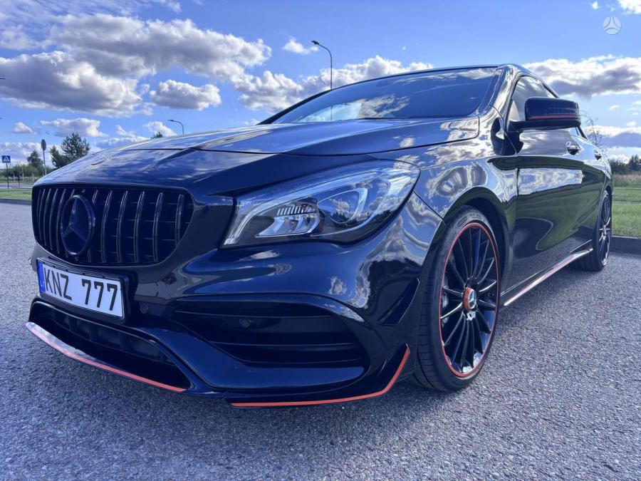 Black Mercedes-Benz CLA 45 AMG 2016 in Vilnius, with an engine capacity of 1.99 L and mileage of 150 thousand km for 29500 €, photo 1 on AUTOMOTO.COM.LV