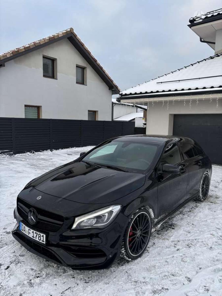 Black Mercedes-Benz CLA 45 AMG 2017 in Vilnius, with an engine capacity of 1.99 L and mileage of 211 thousand km for 23700 €, photo 2 on AUTOMOTO.COM.LV