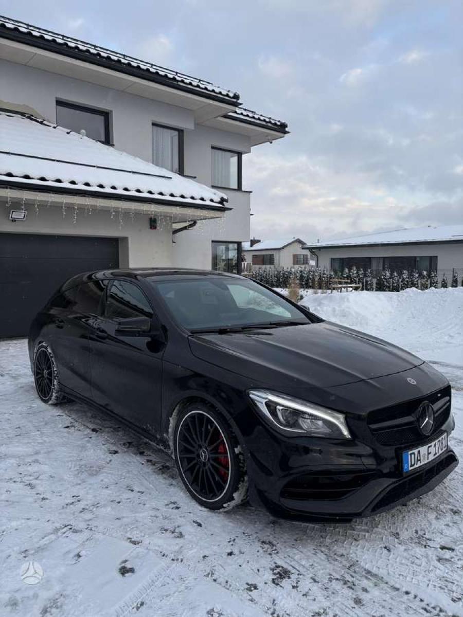 Black Mercedes-Benz CLA 45 AMG 2017 in Vilnius, with an engine capacity of 1.99 L and mileage of 211 thousand km for 23700 €, photo 5 on AUTOMOTO.COM.LV