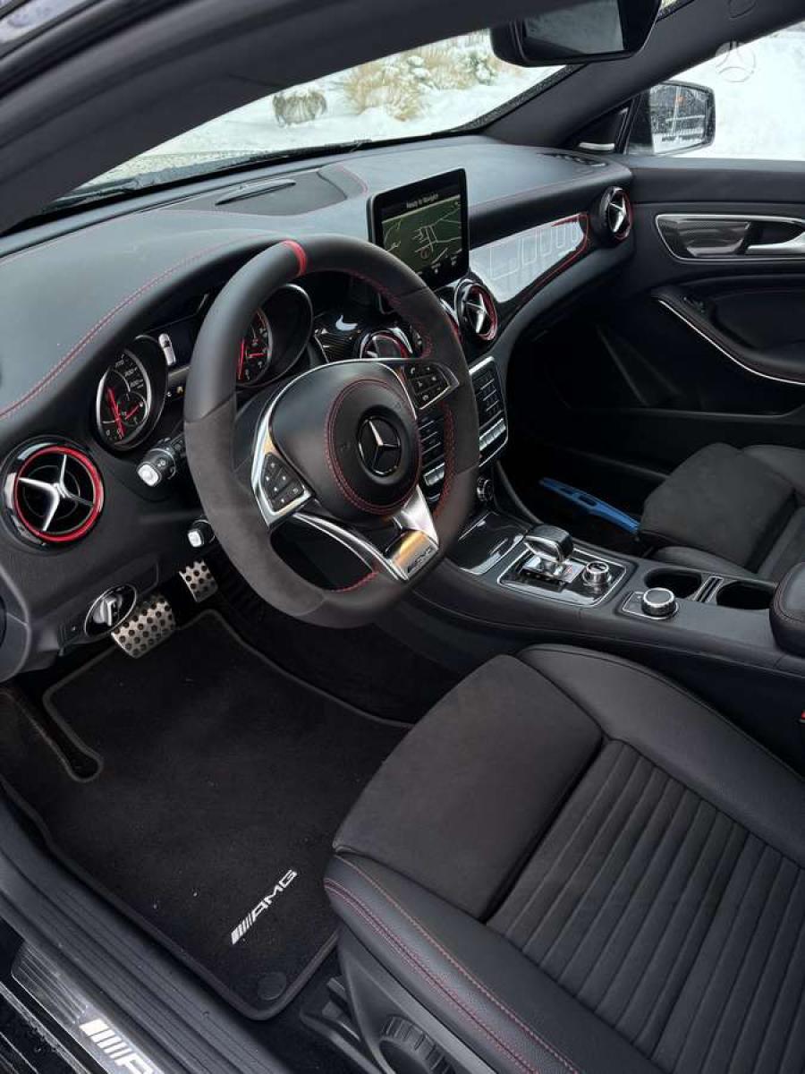 Black Mercedes-Benz CLA 45 AMG 2017 in Vilnius, with an engine capacity of 1.99 L and mileage of 211 thousand km for 23700 €, photo 12 on AUTOMOTO.COM.LV