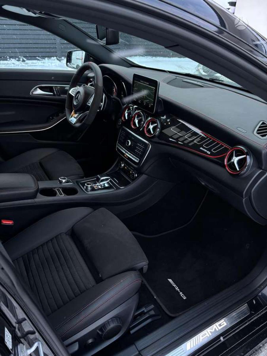 Black Mercedes-Benz CLA 45 AMG 2017 in Vilnius, with an engine capacity of 1.99 L and mileage of 211 thousand km for 23700 €, photo 18 on AUTOMOTO.COM.LV