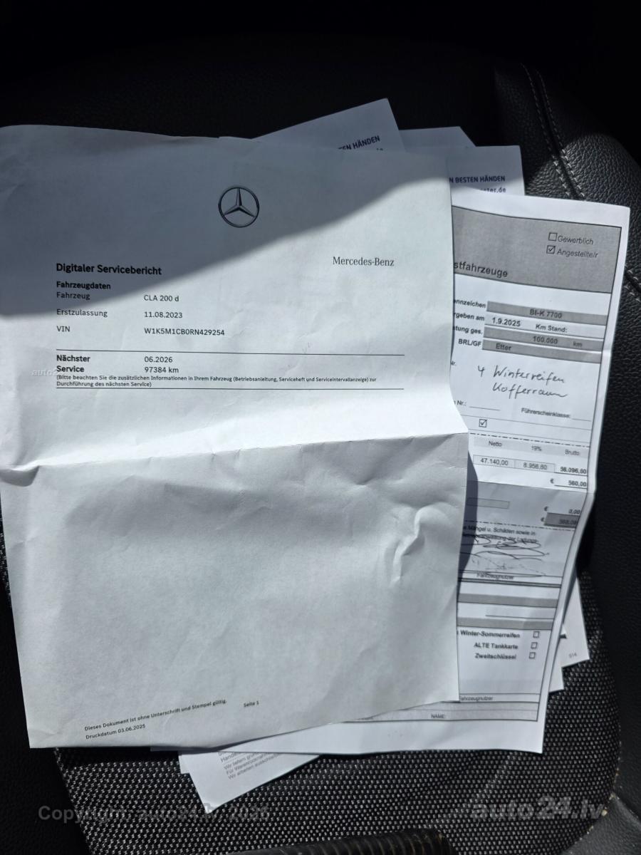 Black Mercedes-Benz CLA-Class 2023 in Viljandi, with an engine capacity of 2.00 L and mileage of 100 thousand km for 29999 €, photo 26 on AUTOMOTO.COM.LV