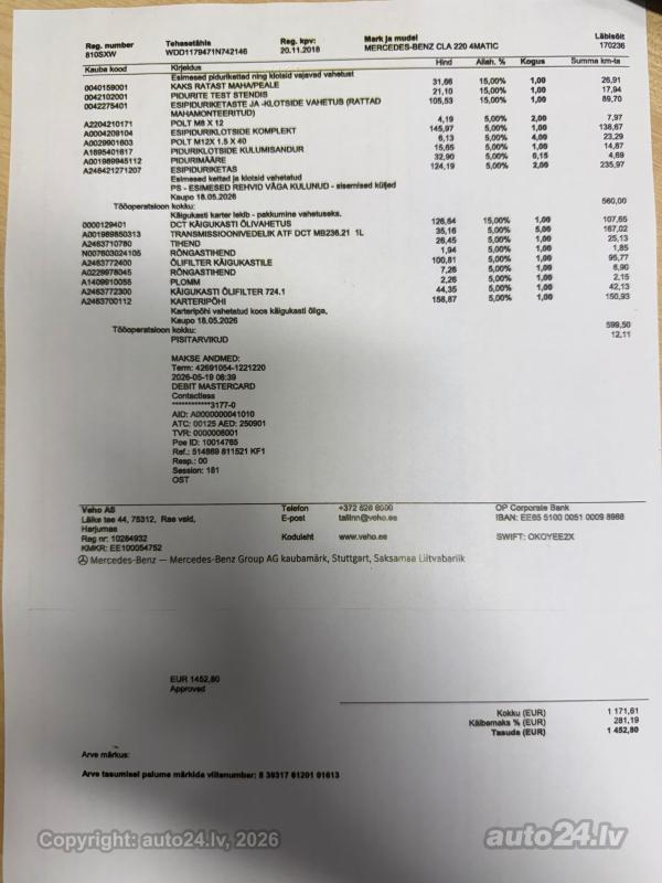 White Mercedes-Benz CLA-Class 2018 in Tallinn, with an engine capacity of 2.00 L and mileage of 170 thousand km for 21000 €, photo 8 on AUTOMOTO.COM.LV
