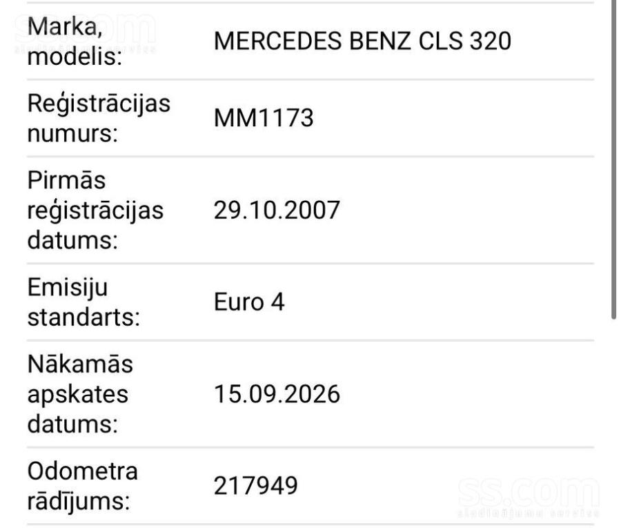 Melns Mercedes-Benz CLS 320 2007 Rīga, ar dzinēja tilpumu 3.00 L un nobraukumu 219 tūkst. km par 4490 €, foto 27 vietnē AUTOMOTO.COM.LV