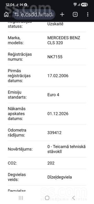 Мерседес ЦЛС 320 2006 в Рига, объемом двигателя 3.00 л и пробегом 351 тыс. км за 5200 €, фото 9 на AUTOMOTO.COM.LV