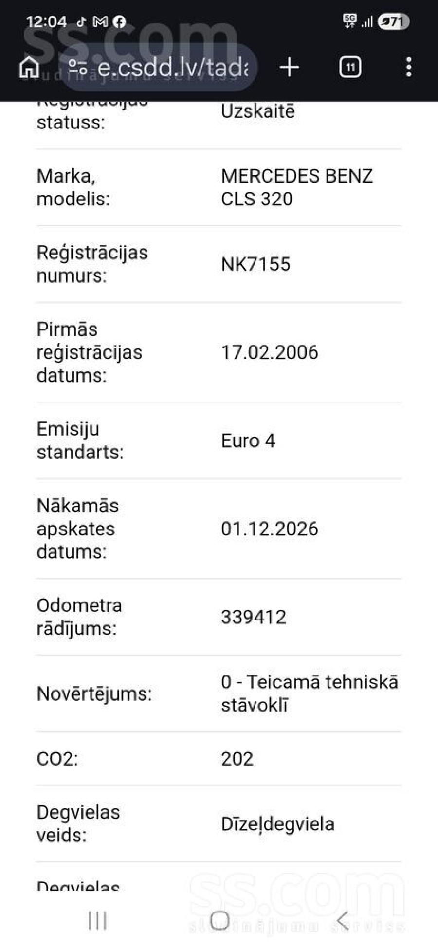Мерседес ЦЛС 320 2006 в Рига, объемом двигателя 3.00 л и пробегом 351 тыс. км за 5200 €, фото 9 на AUTOMOTO.COM.LV
