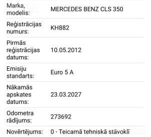Black Mercedes-Benz CLS 350 2012 in Riga, with an engine capacity of 3.00 L and mileage of 278 thousand km for 10900 €, photo 28 on AUTOMOTO.COM.LV