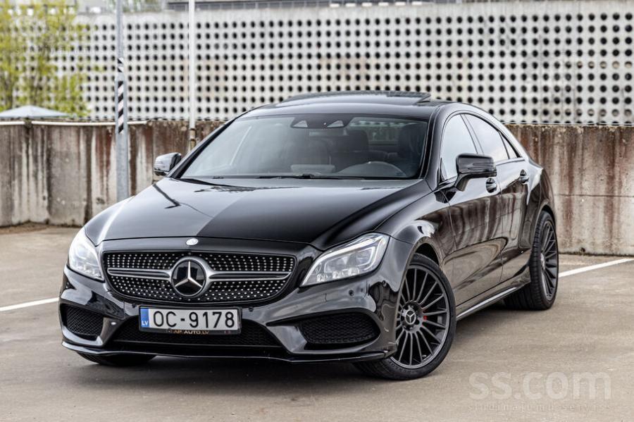 Black Mercedes-Benz CLS 350 2015 in Riga, with an engine capacity of 3.50 L and mileage of 254 thousand km for 13500 €, photo 1 on AUTOMOTO.COM.LV