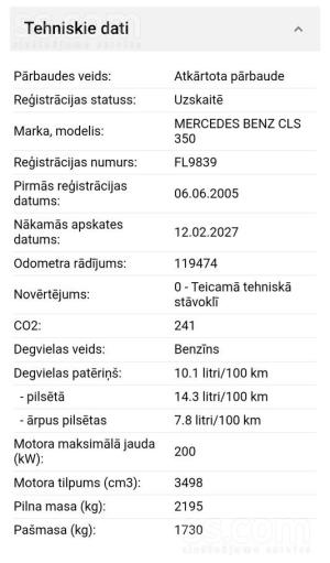 Brown Mercedes-Benz CLS 350 2005 in Ventspils, with an engine capacity of 3.50 L and mileage of 120 thousand km for 9950 €, photo 21 on AUTOMOTO.COM.LV