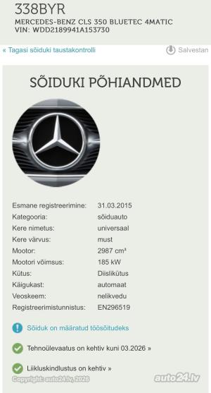 Black Mercedes-Benz CLS-Class 2015 in Tartu, with an engine capacity of 3.00 L and mileage of 240 thousand km for 13999 €, photo 29 on AUTOMOTO.COM.LV