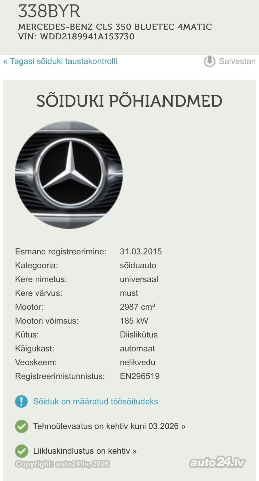Black Mercedes-Benz CLS-Class 2015 in Tartu, with an engine capacity of 3.00 L and mileage of 240 thousand km for 13999 €, photo 29 on AUTOMOTO.COM.LV