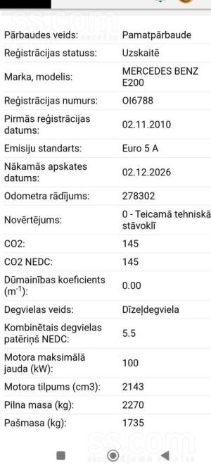 Черный Мерседес E 200 2010 в Лиепая, объемом двигателя 2.20 л и пробегом 291 тыс. км за 6700 €, фото 28 на AUTOMOTO.COM.LV
