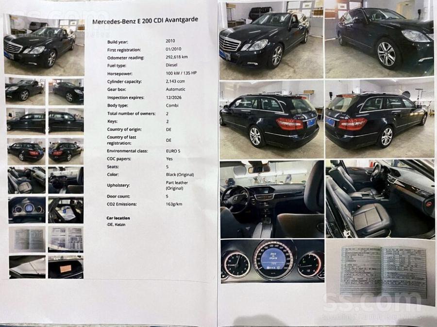 Black Mercedes-Benz e-200 2010 in Riga, with an engine capacity of 2.20 L and mileage of 292 thousand km for 7500 €, photo 25 on AUTOMOTO.COM.LV