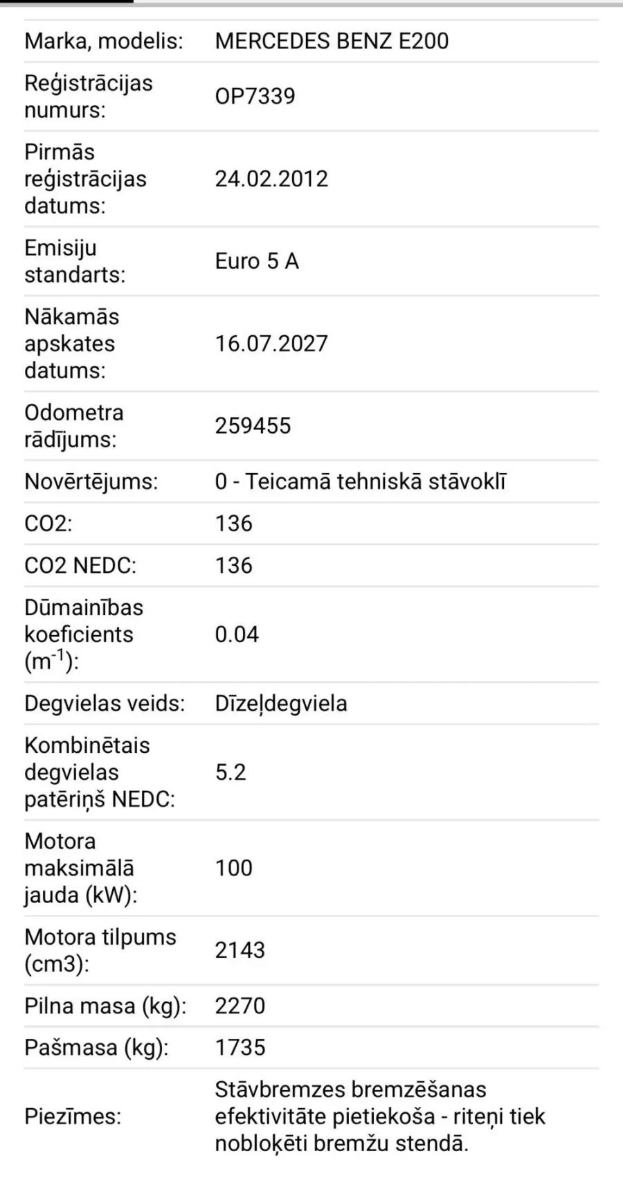 Grey Mercedes-Benz e-200 2012 in Riga, with an engine capacity of 2.20 L and mileage of 259 thousand km for 8995 €, photo 31 on AUTOMOTO.COM.LV