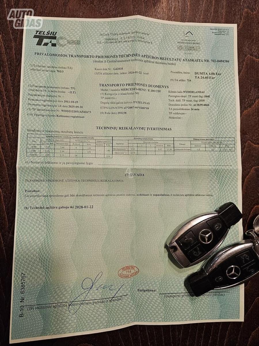 Mercedes-Benz e-200 2011 Mažeikiai, ar dzinēja tilpumu 2.10 L un nobraukumu 293 tūkst. km par 6800 €, foto 20 vietnē AUTOMOTO.COM.LV