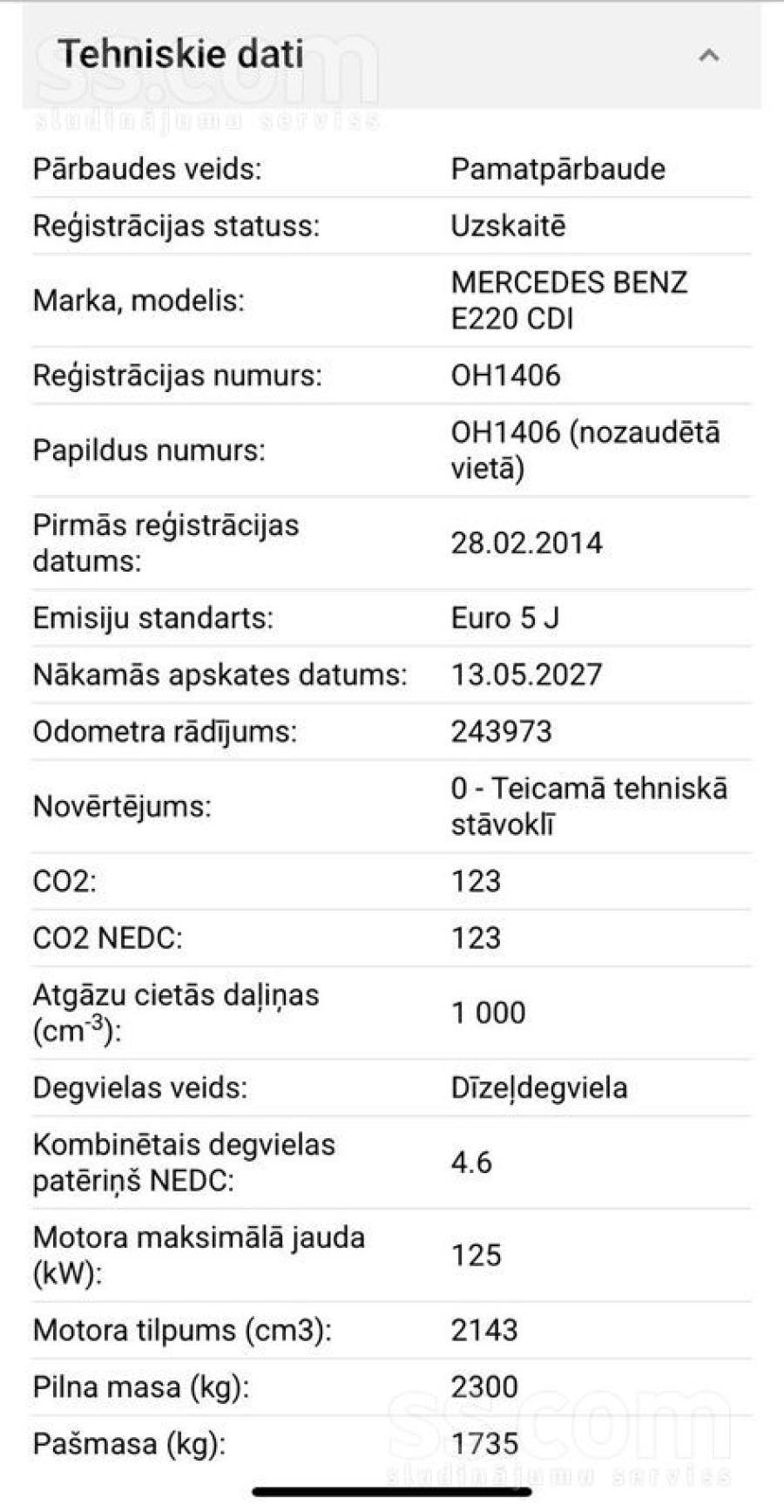 Черный Мерседес E 220 2014 в Рига, объемом двигателя 2.20 л и пробегом 245 тыс. км за 16900 €, фото 14 на AUTOMOTO.COM.LV