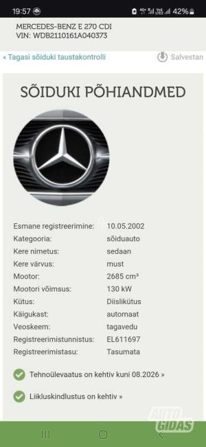 Melns Mercedes-Benz E 270 2002 Panevēža, ar dzinēja tilpumu 2.70 L un nobraukumu 440 tūkst. km par 1650 €, foto 2 vietnē AUTOMOTO.COM.LV